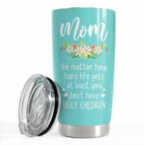 sandjest mom tumbler gift for mom from son, daughter - mom ugly children 20oz insulated travel mug great christmas, mother's day, birthday - awesome mother's day, tumblers gifts idea