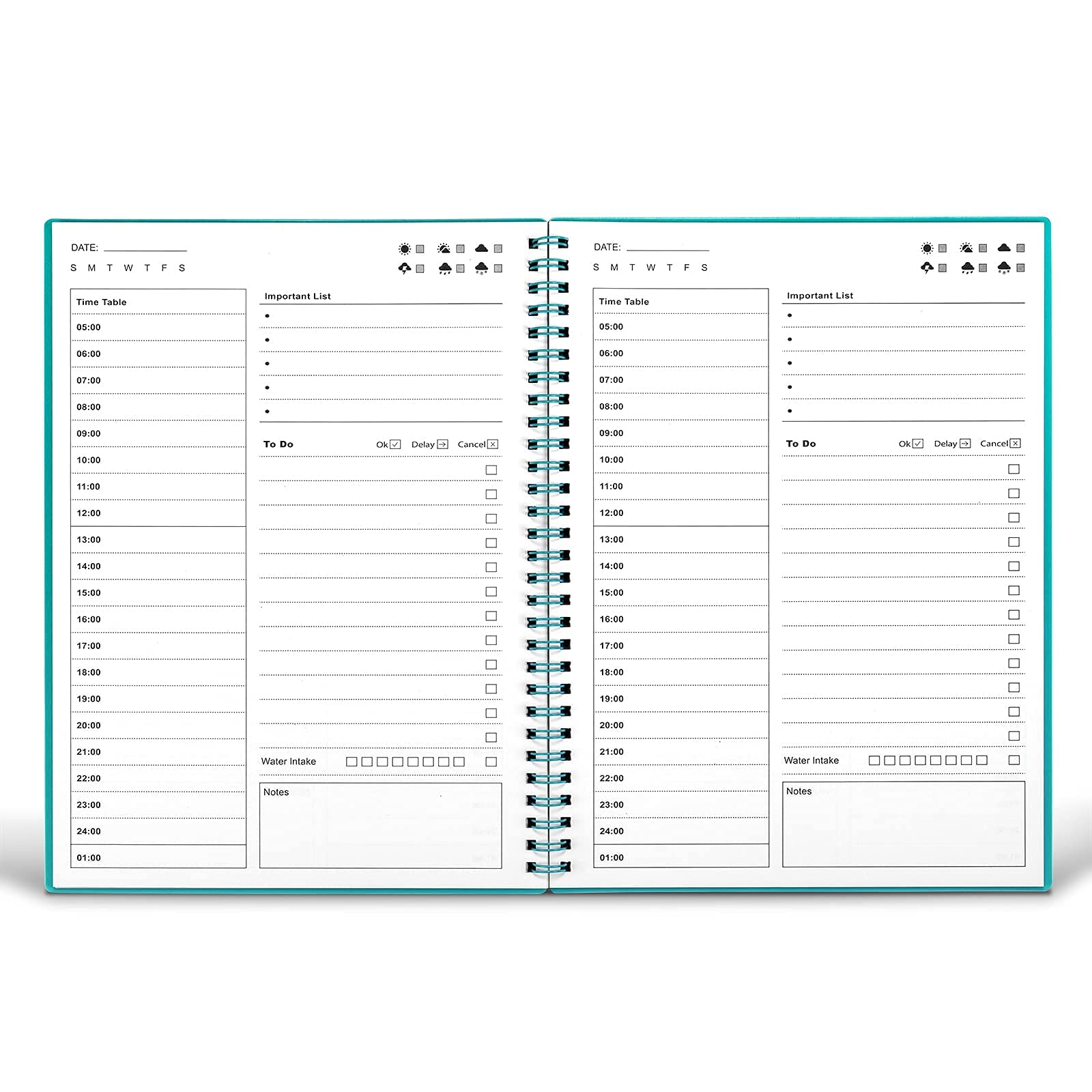 Daily Planner Undated, To Do List Notebook with Hourly Schedule, Time Management Manual and Planner, Personal Organizers, 7.6"x10.2", 48 Sheets/96 Pages, Green