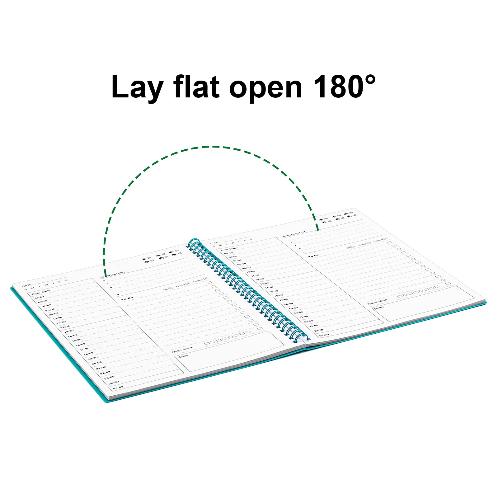 Daily Planner Undated, To Do List Notebook with Hourly Schedule, Time Management Manual and Planner, Personal Organizers, 7.6"x10.2", 48 Sheets/96 Pages, Green