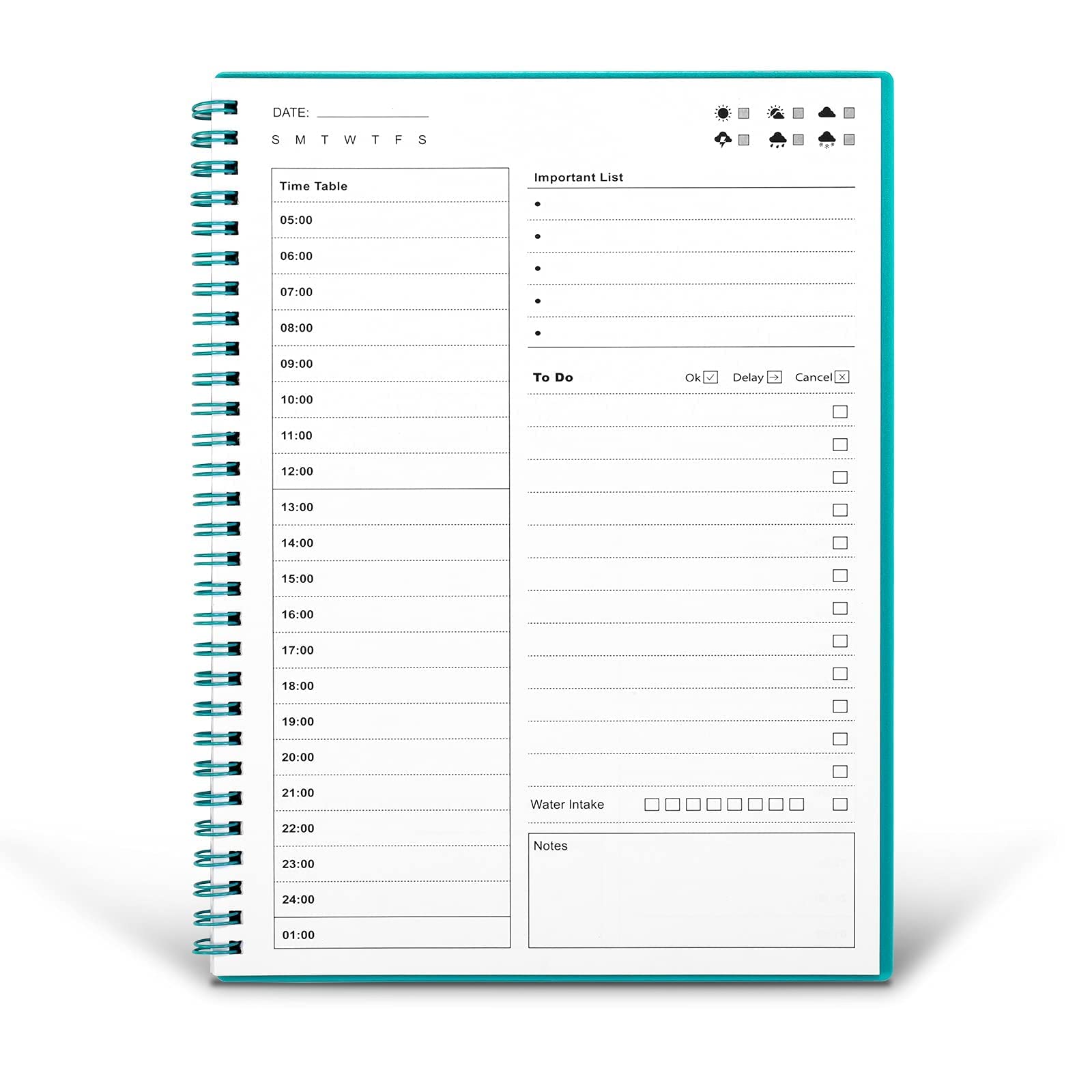 Daily Planner Undated, To Do List Notebook with Hourly Schedule, Time Management Manual and Planner, Personal Organizers, 7.6"x10.2", 48 Sheets/96 Pages, Green