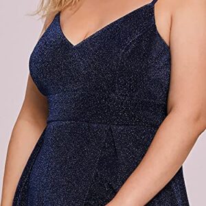 Ever-Pretty Women's Glitter Side Slit A-line Plus Size Evening Dresses for Party Navy Blue US16