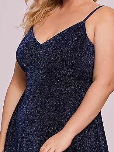 Ever-Pretty Women's Glitter Side Slit A-line Plus Size Evening Dresses for Party Navy Blue US16