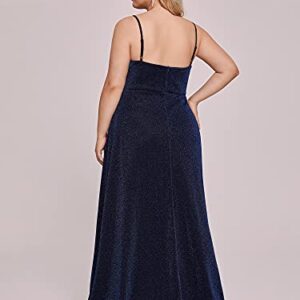 Ever-Pretty Women's Glitter Side Slit A-line Plus Size Evening Dresses for Party Navy Blue US16