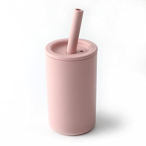 TOPGOMES Toddler Straw Cup, Food Grade Silicone Training Cup for Baby, Come with Straw Brush, BPA Free, 7 oz (Dusty Lilac)