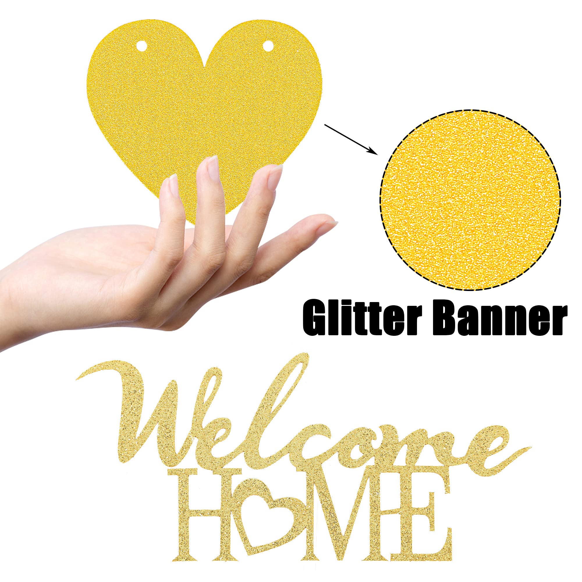 Welcome Home Banner And Cake Topper Decorations Gold Black Glitter Dot Circle Garland Triangle Flag Banner Welcome Balloons For Welcome Back Party Housewarming Party Supplies