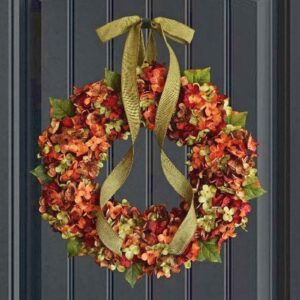 tabana fall harvest wreath front door maple leaves garland decor 12-inch orange hydrangea rattan wreaths thanksgiving ornament door wall hanging decoration for home kitchen indoor outdoor