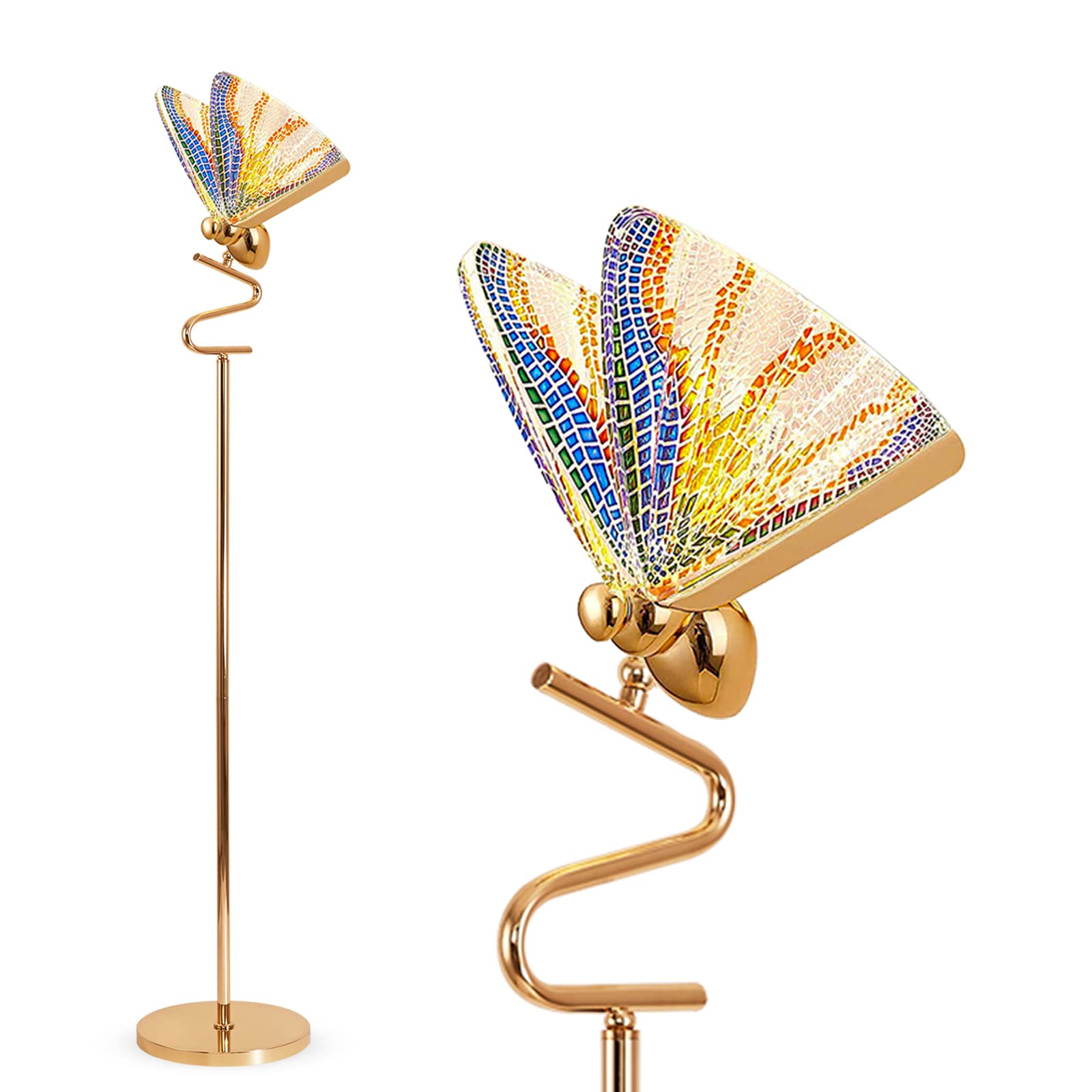 O'NEELDY Gold Butterfly, Decorative Goose Neck Design, 12W LED Standing Tall Lamp for Living Room, 4000K Warm White Energy-Saving Modern Floor Lamp for Bedroom Office, Acrylic