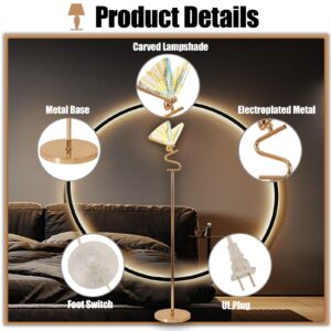 O'NEELDY Gold Butterfly, Decorative Goose Neck Design, 12W LED Standing Tall Lamp for Living Room, 4000K Warm White Energy-Saving Modern Floor Lamp for Bedroom Office, Acrylic