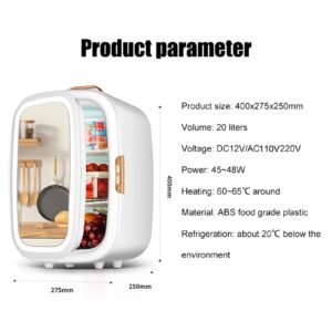 Wgwioo Mini Fridge 20 Liter, Mirror & LED Design, AC/DC Portable Beauty Fridge, Thermoelectric Cooler and Warmer for Skincare, Bedroom and Travel, White