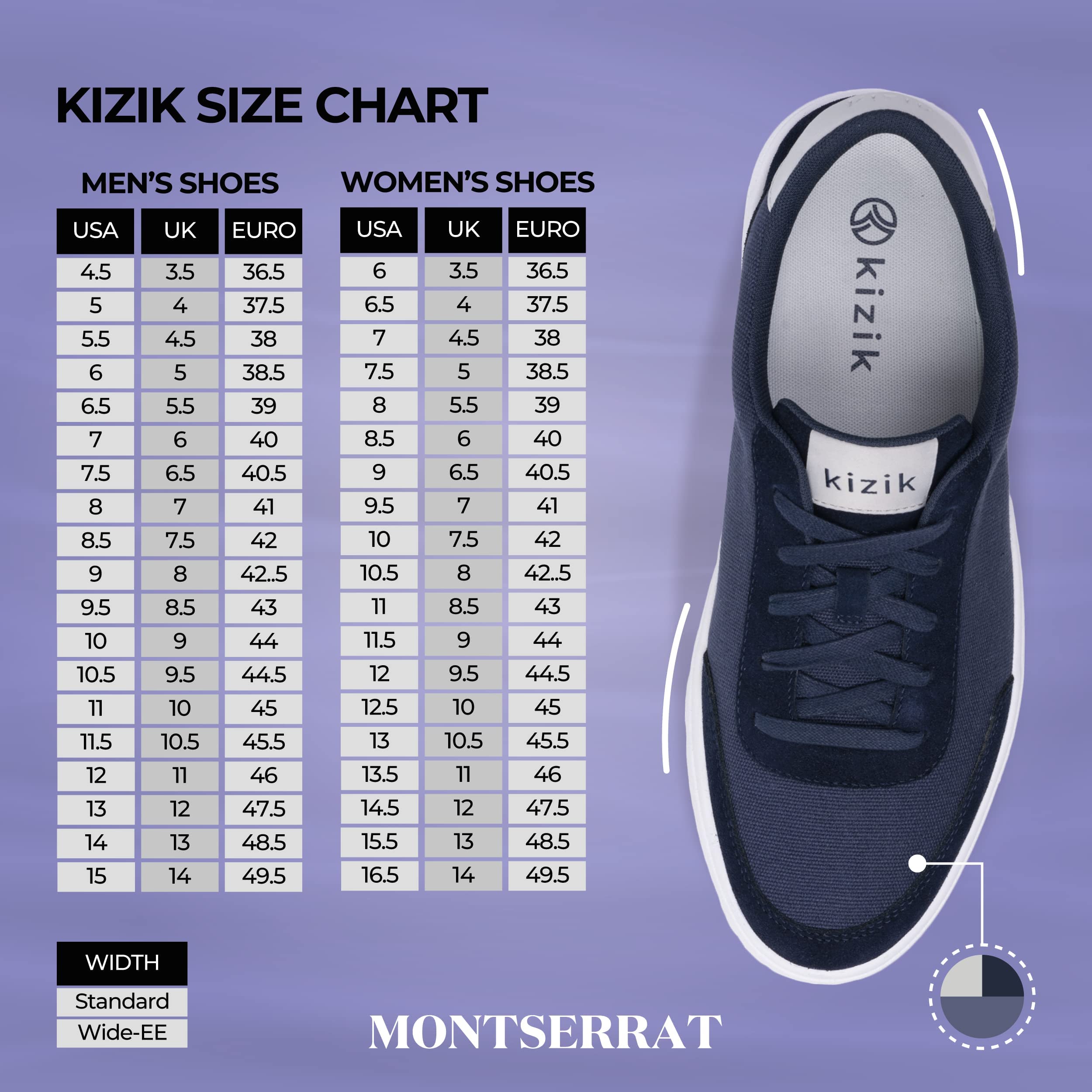 Kizik Prague Hands Free Mens or Womens Sneakers, Casual Slip On Shoes Women and Men Love, Comfortable for Walking, Work, Women's and Men's Fashion for Any Occasion - Dusk Blue, Wide M10.5 / W12