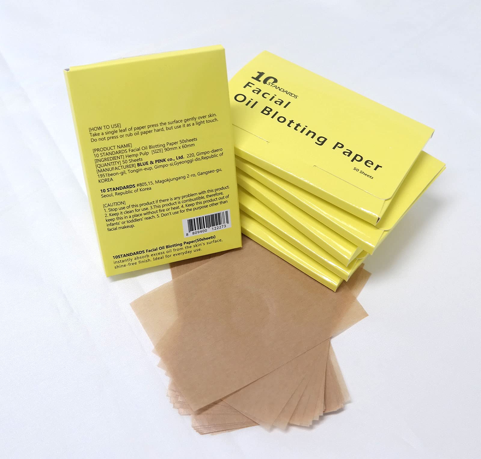 10 STANDARDS Natural Hemp Oil Control Paper, Blotting Paper , Absorbing Sheets for Oily Skin Care (size 3.5In x 2.4In) 50 Sheets x 6 (300 Sheets),Made in Korea, AJ12