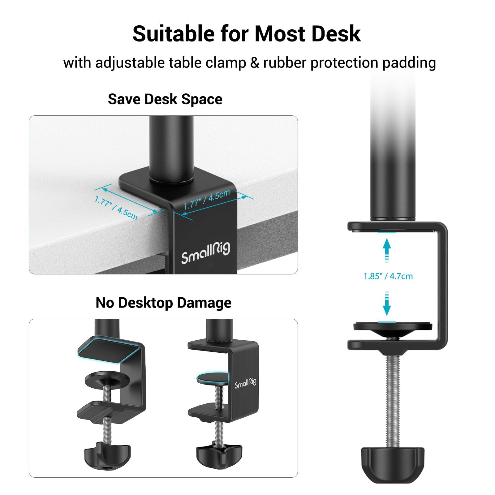 SmallRig Camera Desk Mount Table Stand 15"-35" with 1/4" Ball Head, Adjustable Light Stand, Tabletop C Clamp for DSLR Camera, Ring Light, Live Streaming, Photo Video Shooting - 3488