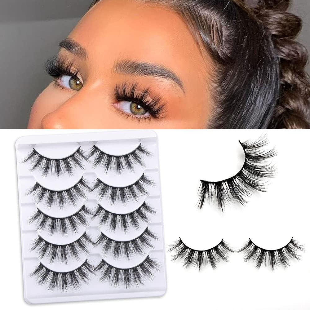 Brieve 18mm 5 Pairs 3D False Eyelashes Pack Fluffy Thick Curled Faux Mink Lashes Strip Lash Natural Look Makeup Tools(3DX05)