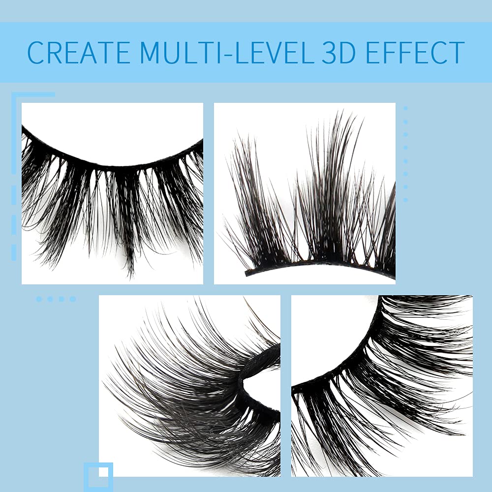 Brieve 18mm 5 Pairs 3D False Eyelashes Pack Fluffy Thick Curled Faux Mink Lashes Strip Lash Natural Look Makeup Tools(3DX05)