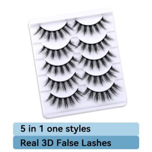 Brieve 18mm 5 Pairs 3D False Eyelashes Pack Fluffy Thick Curled Faux Mink Lashes Strip Lash Natural Look Makeup Tools(3DX05)