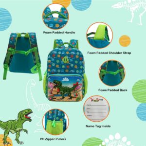 HAPPYSUNNY Dinosaur Backpack for Kids 3-5 or 5-7 Boys Girls with Reversible Sequins 15 Inch Green Cute Bookbags for Preschool Early Elementary Kindergarten Children with Chest Strap