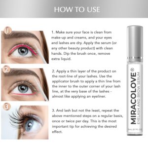 Miracolove Eyelash Serum, Lash Serum, Eyelash Growth Serum, Eyelash Serum and Eyebrow Growth Serum, Eyelash Enhancer for Longer, Thicker and Fuller Eyelash & Eyebrow, Grow Longer Fuller Eyelashes - 3mL