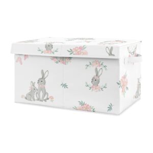 sweet jojo designs woodland bunny floral girl small fabric toy bin storage box chest for baby nursery or kids room - blush pink and grey boho watercolor rose flower forest rabbit