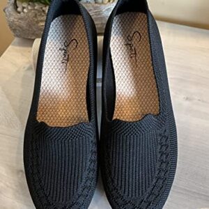 SPATI Women's Knitted Lightweight Comfortable Flat Shoes Loafers Slip On Casual Breathable Mesh Walking Round Toe (Black, Numeric_9)