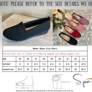 SPATI Women's Knitted Lightweight Comfortable Flat Shoes Loafers Slip On Casual Breathable Mesh Walking Round Toe (Black, Numeric_9)