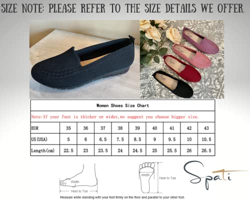 SPATI Women's Knitted Lightweight Comfortable Flat Shoes Loafers Slip On Casual Breathable Mesh Walking Round Toe (Black, Numeric_9)