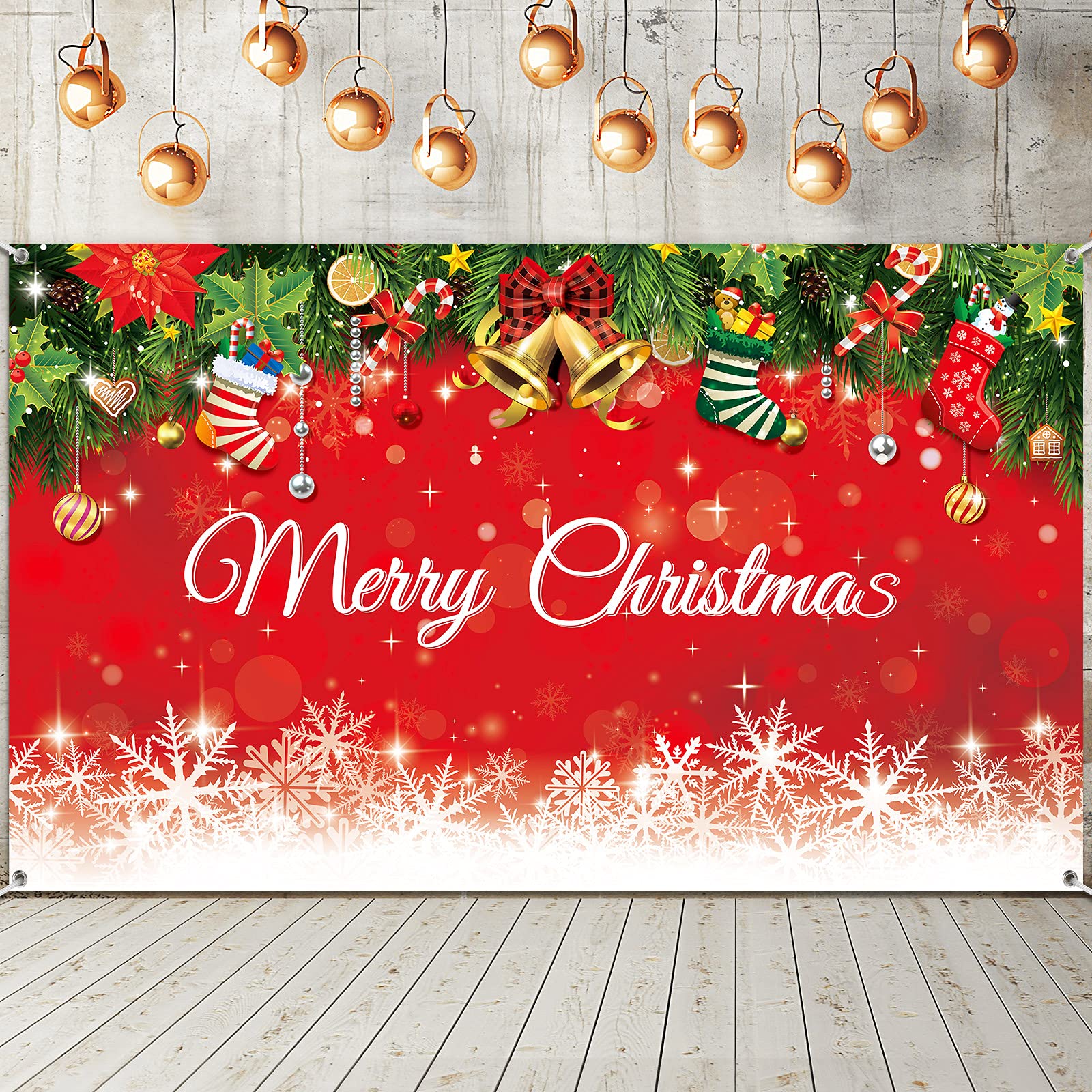 Christmas Backdrop Merry Christmas Party Decoration Christmas Photo Banner Signs Xmas Photography Background Photo Props for Winter New Year Xmas Eve Family Party Decoration Supplies (Snowflake)