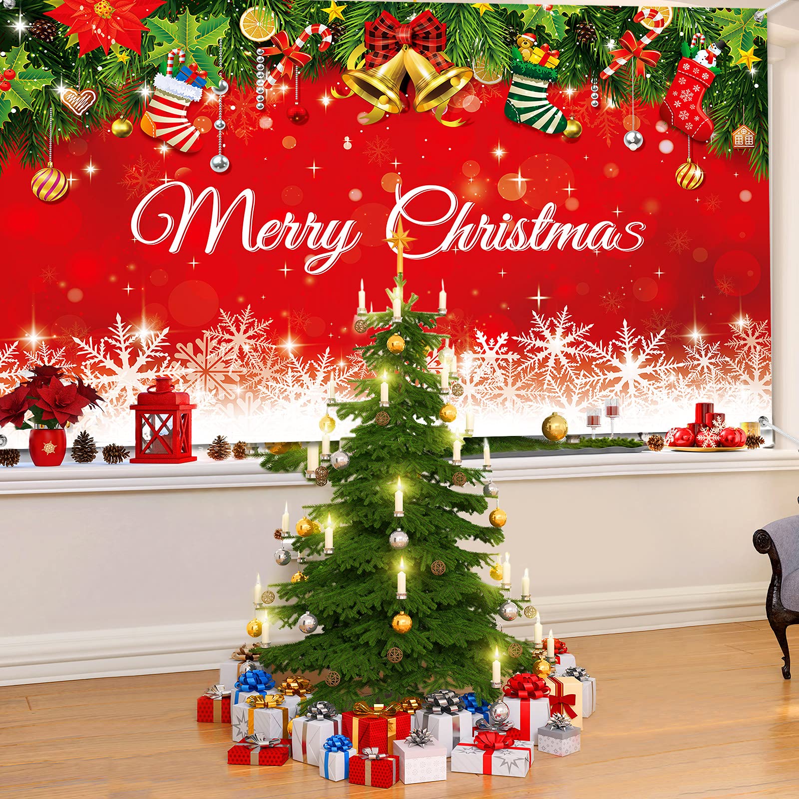 Christmas Backdrop Merry Christmas Party Decoration Christmas Photo Banner Signs Xmas Photography Background Photo Props for Winter New Year Xmas Eve Family Party Decoration Supplies (Snowflake)