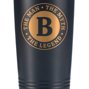 the Man the Myth the Legend Mug with Initials, Monogrammed Stainless Steel Travel Tumbler for Men, Funny Personalized Coffee Cup, Custom Beer Glass, Unique Birthday Christmas Gifts for Him, 20 oz, J