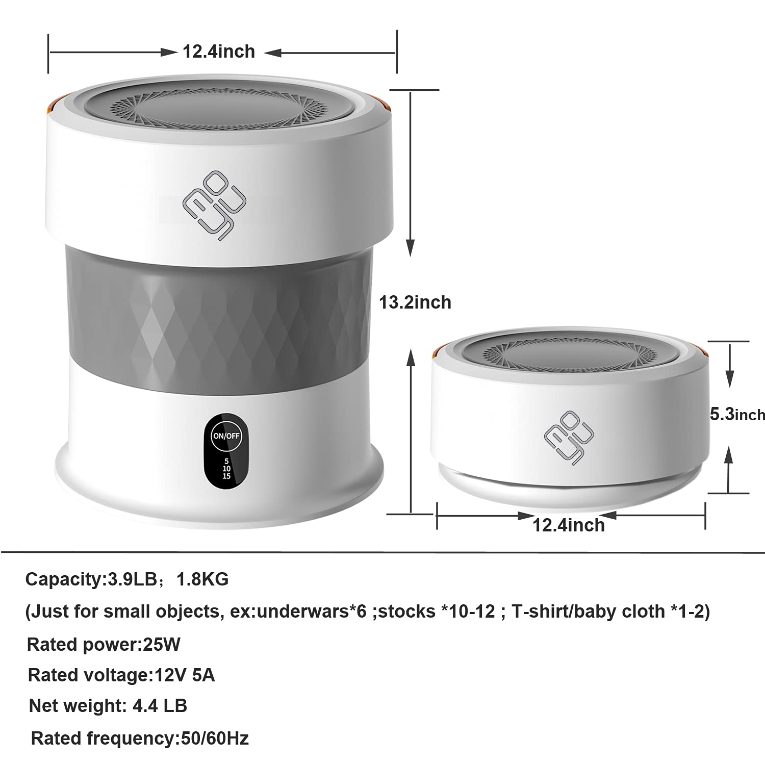 MOYU Portable Washing Machine For Small objects Such As Underwears Socks Baby Clothes, Folding Washer with 3.9LB/1.8KG Capacity (100V/240V) (White)