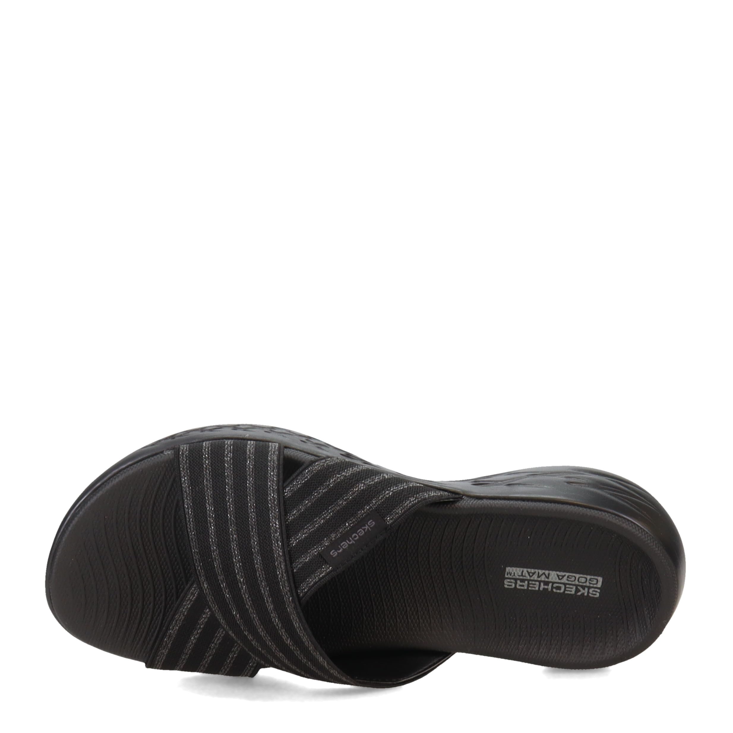 Skechers Women's ON-The-GO 600-CROSS Band Slide Sandal, Black/Gray, 7