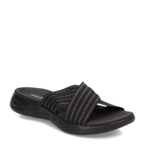 Skechers Women's ON-The-GO 600-CROSS Band Slide Sandal, Black/Gray, 7