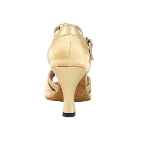 Very Fine Ladies Ballroom Dance Shoes Classic 2707-3" Heel and one Pair of Heel Protectors (Light Brown Satin & Light Gold, Numeric_6)