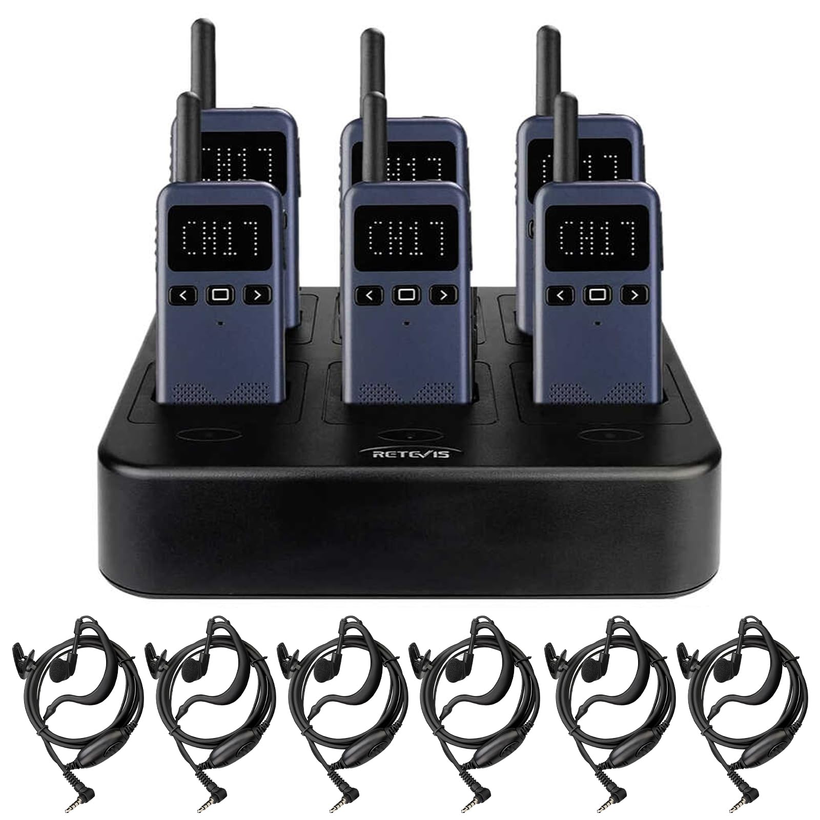 Retevis RB19P Walkie Talkies with Earpiece, High Power 2 Way Radios Long Range, Small Two Way Radios with Multi-Unit Charger, for Restaurants Retail(6 Pack)