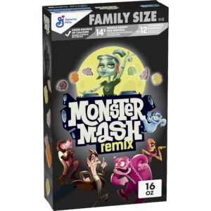 monster mash remix cereal with monster marshmallows, kids breakfast cereal, limited edition, made with whole grain, family size, 16 oz