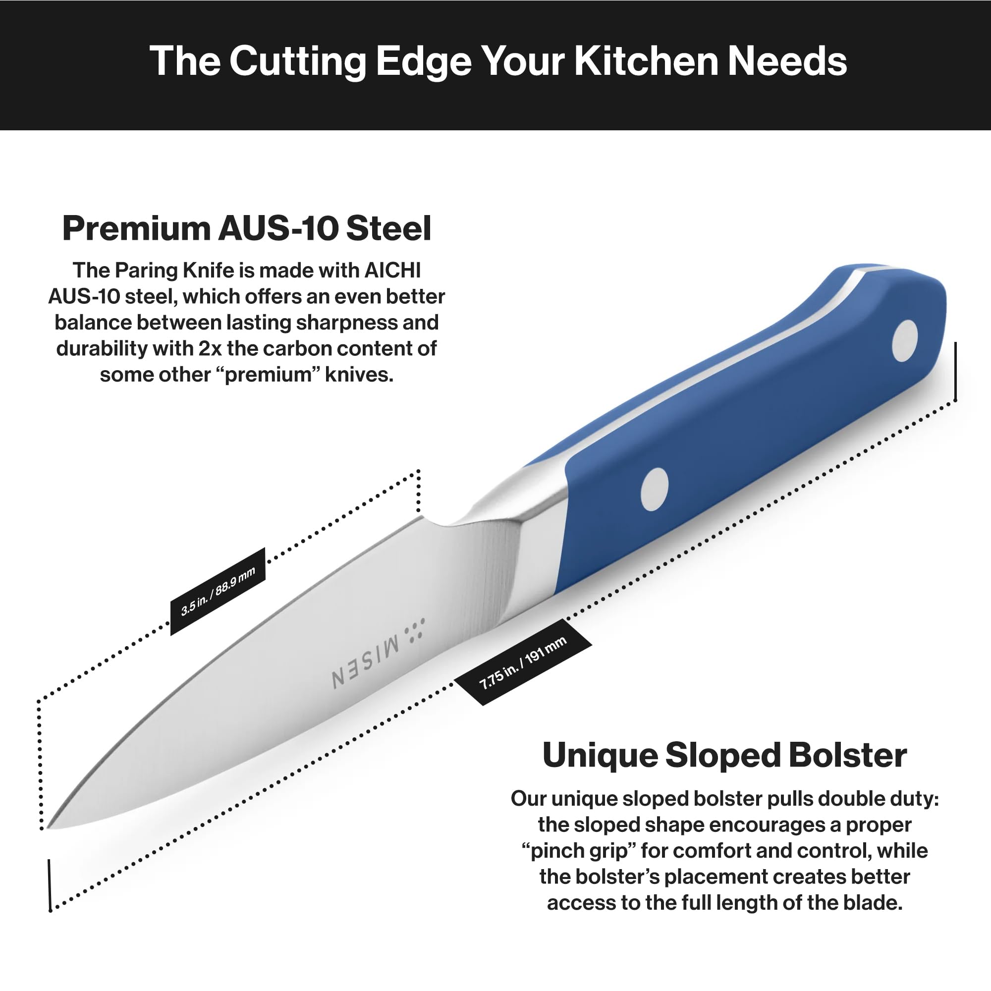 Misen 3.5-Inch Precision Paring Knife: Ideal for Fruits & Vegetables, High Carbon Stainless Steel, Ultra-Sharp, Includes Kitchen Blade Guard - Blue