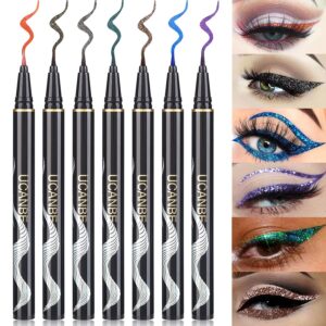 ucanbe 7 colors shimmer liquid eyeliner makeup set, metallic satin finish colorful sparkling eye liner pen, long lasting high pigmented with waterproof & smudge proof formula