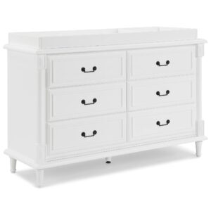 delta children simmons kids juliette 6 drawer dresser with changing top, greenguard gold certified, bianca white