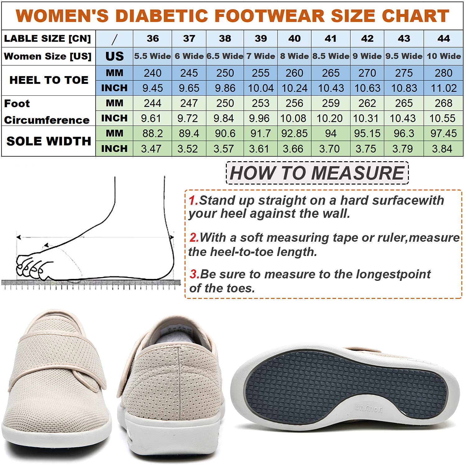 W&LESVAGO Women's Wide Width Non-Slip Diabetic Walking Shoes with Air Cushion,Lightweight Adjustable Edema Sneakers for Arthritis Swollen Feet(Beige,9)