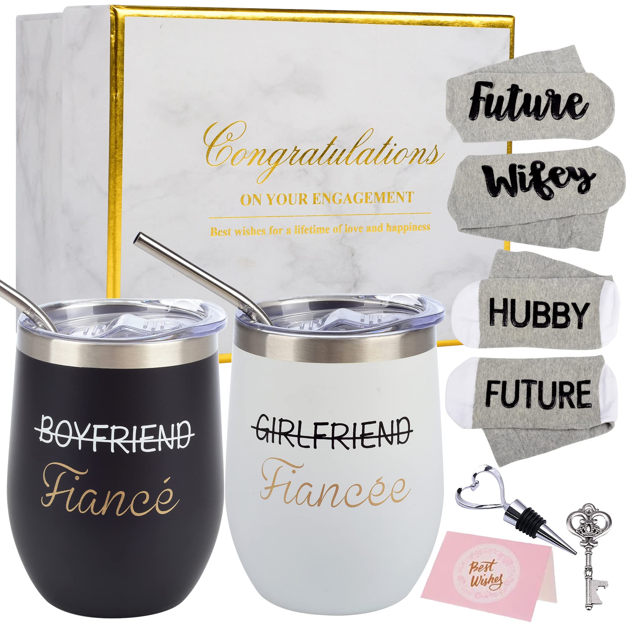 Engagement Gifts for Couples - Boyfriend and Girlfriend Wine Tumbler Set - Newly Engaged Gift Set for Him and Her - Unique Engaged Party Gifts Idea for Fiance & Fiancee