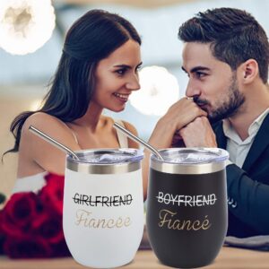 Engagement Gifts for Couples - Boyfriend and Girlfriend Wine Tumbler Set - Newly Engaged Gift Set for Him and Her - Unique Engaged Party Gifts Idea for Fiance & Fiancee