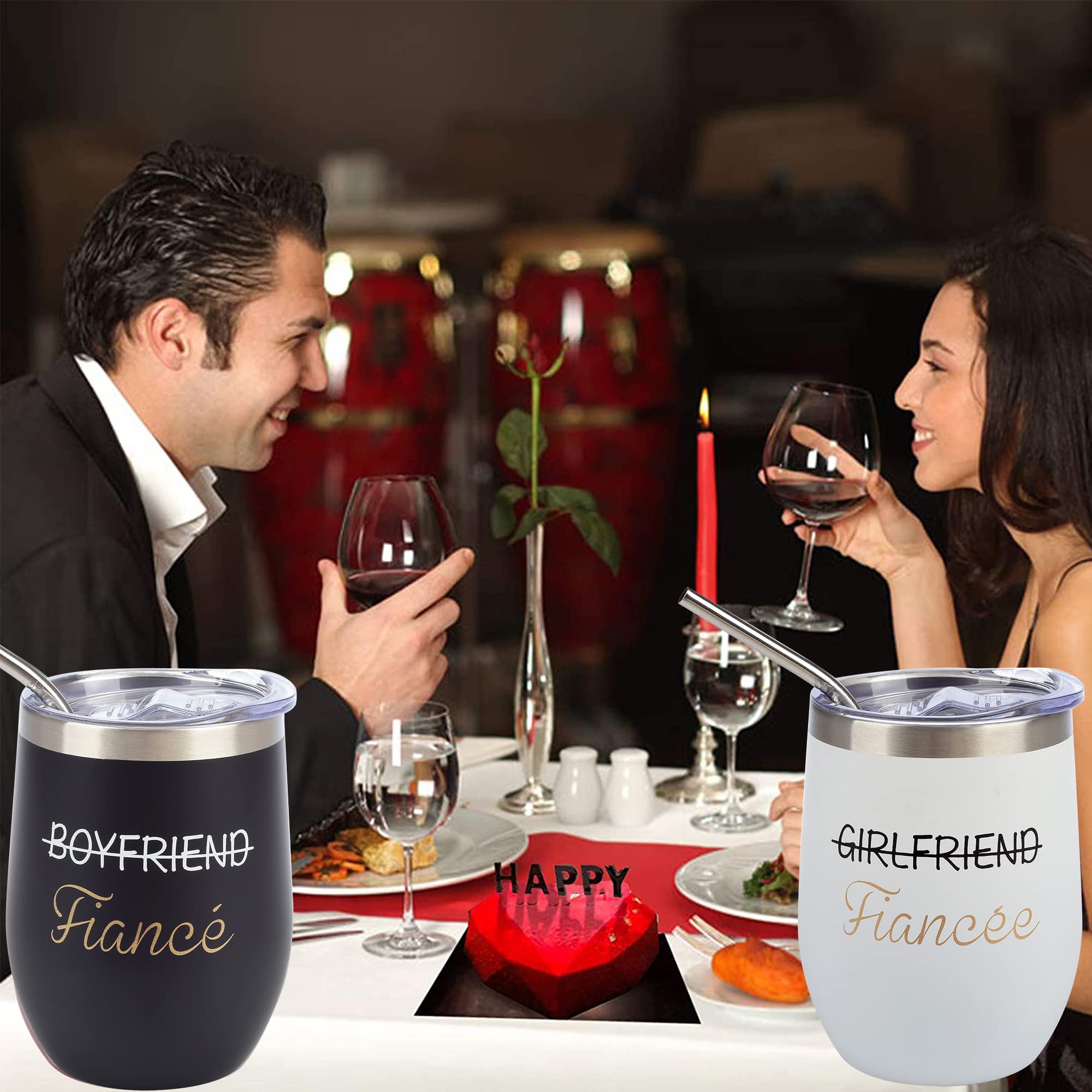 Engagement Gifts for Couples - Boyfriend and Girlfriend Wine Tumbler Set - Newly Engaged Gift Set for Him and Her - Unique Engaged Party Gifts Idea for Fiance & Fiancee