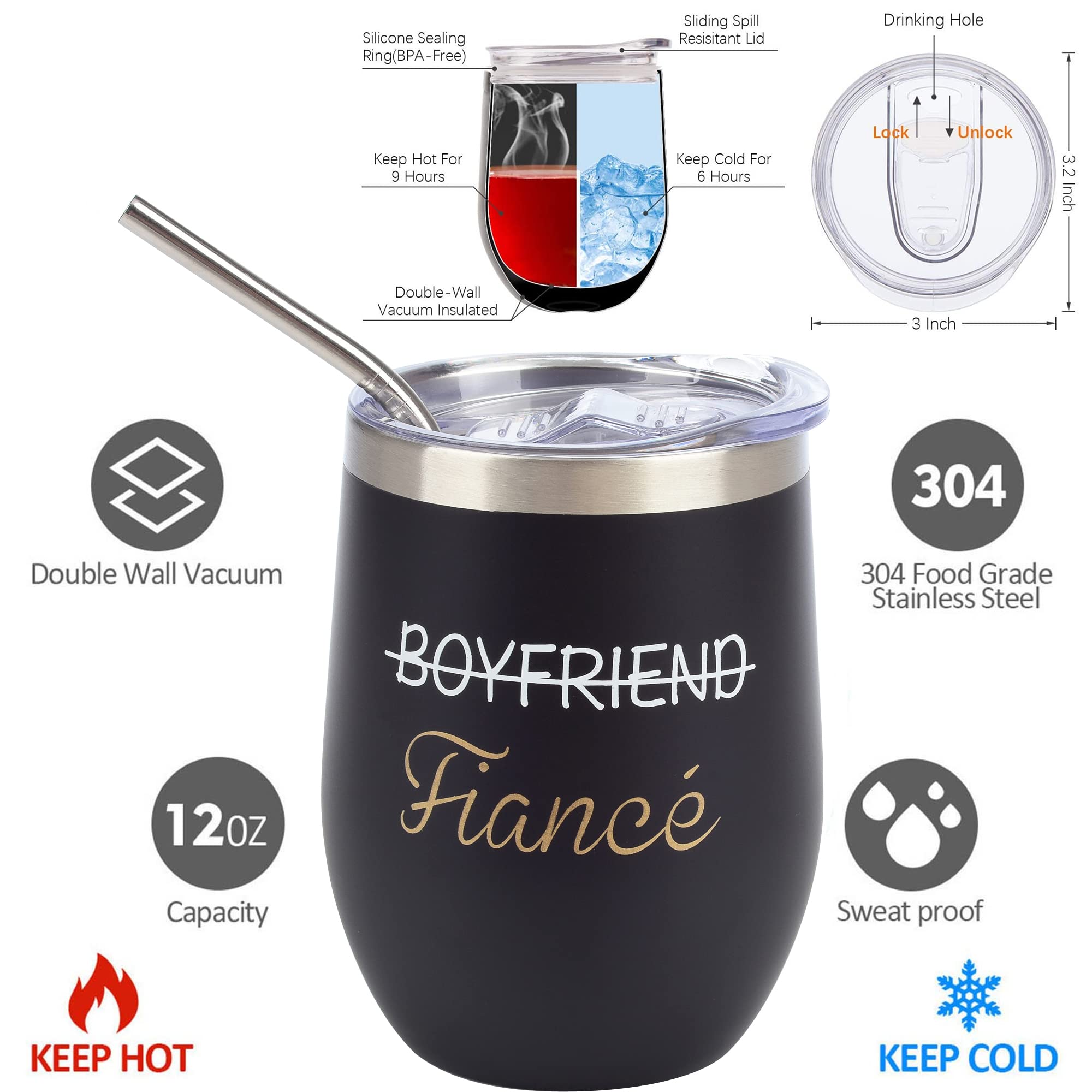 Engagement Gifts for Couples - Boyfriend and Girlfriend Wine Tumbler Set - Newly Engaged Gift Set for Him and Her - Unique Engaged Party Gifts Idea for Fiance & Fiancee