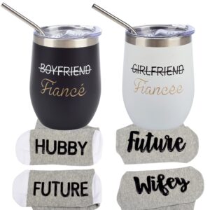 Engagement Gifts for Couples - Boyfriend and Girlfriend Wine Tumbler Set - Newly Engaged Gift Set for Him and Her - Unique Engaged Party Gifts Idea for Fiance & Fiancee