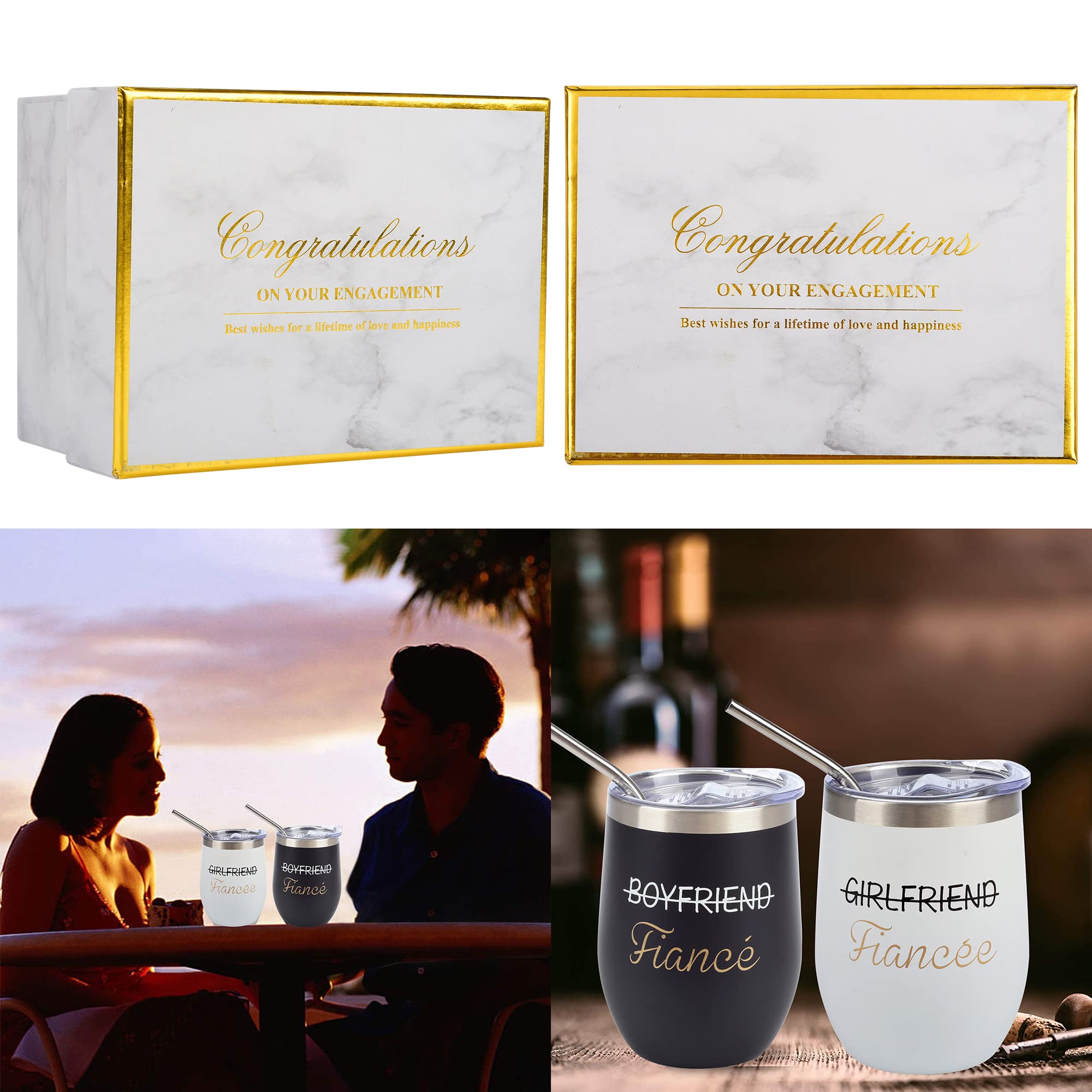 Engagement Gifts for Couples - Boyfriend and Girlfriend Wine Tumbler Set - Newly Engaged Gift Set for Him and Her - Unique Engaged Party Gifts Idea for Fiance & Fiancee