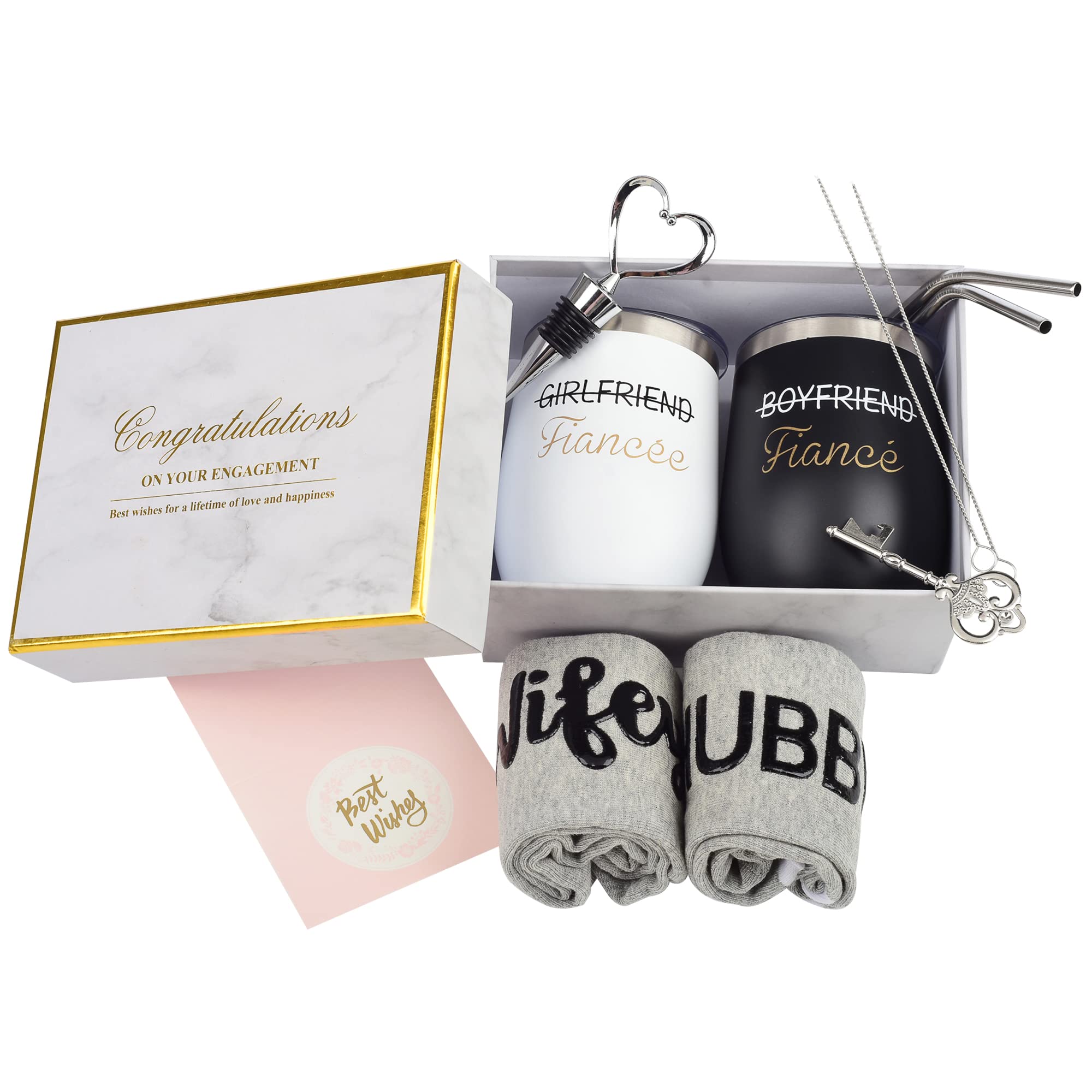 Engagement Gifts for Couples - Boyfriend and Girlfriend Wine Tumbler Set - Newly Engaged Gift Set for Him and Her - Unique Engaged Party Gifts Idea for Fiance & Fiancee