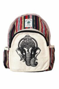 vibranic himalayan hemp laptop backpack - thc free - 13”/15” laptop compartment - all natural handmade - multi-pocket - lord ganesha print - made in nepal