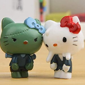 6 Pcs Cute Animal Cat Characters Toys Halloween Cat Figures Toy Set Mini Figure Collection Playset, Cake Topper, Plant, Automobile Decoration