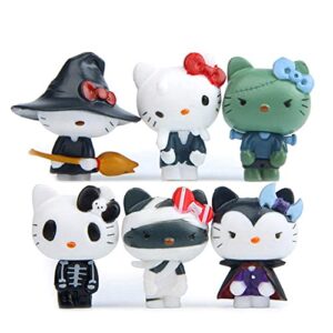 6 pcs cute animal cat characters toys halloween cat figures toy set mini figure collection playset, cake topper, plant, automobile decoration