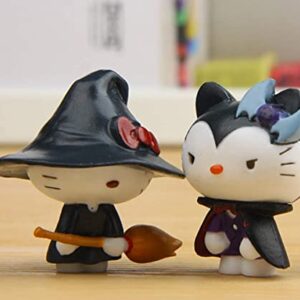 6 Pcs Cute Animal Cat Characters Toys Halloween Cat Figures Toy Set Mini Figure Collection Playset, Cake Topper, Plant, Automobile Decoration