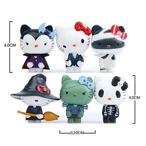 6 Pcs Cute Animal Cat Characters Toys Halloween Cat Figures Toy Set Mini Figure Collection Playset, Cake Topper, Plant, Automobile Decoration